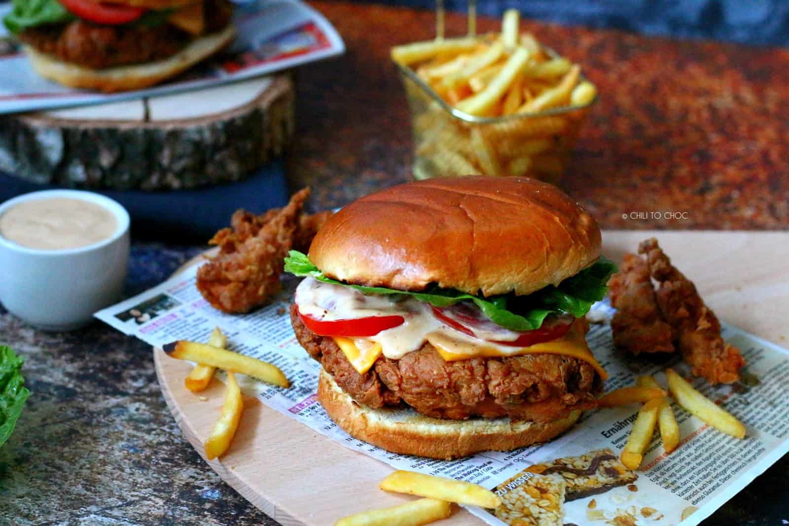 KFC-Style Crispy Chicken Burger (Zinger Burger) - Chili to Choc KFC-Style Crispy Chicken Burger (Zinger Burger) - Chili to Choc