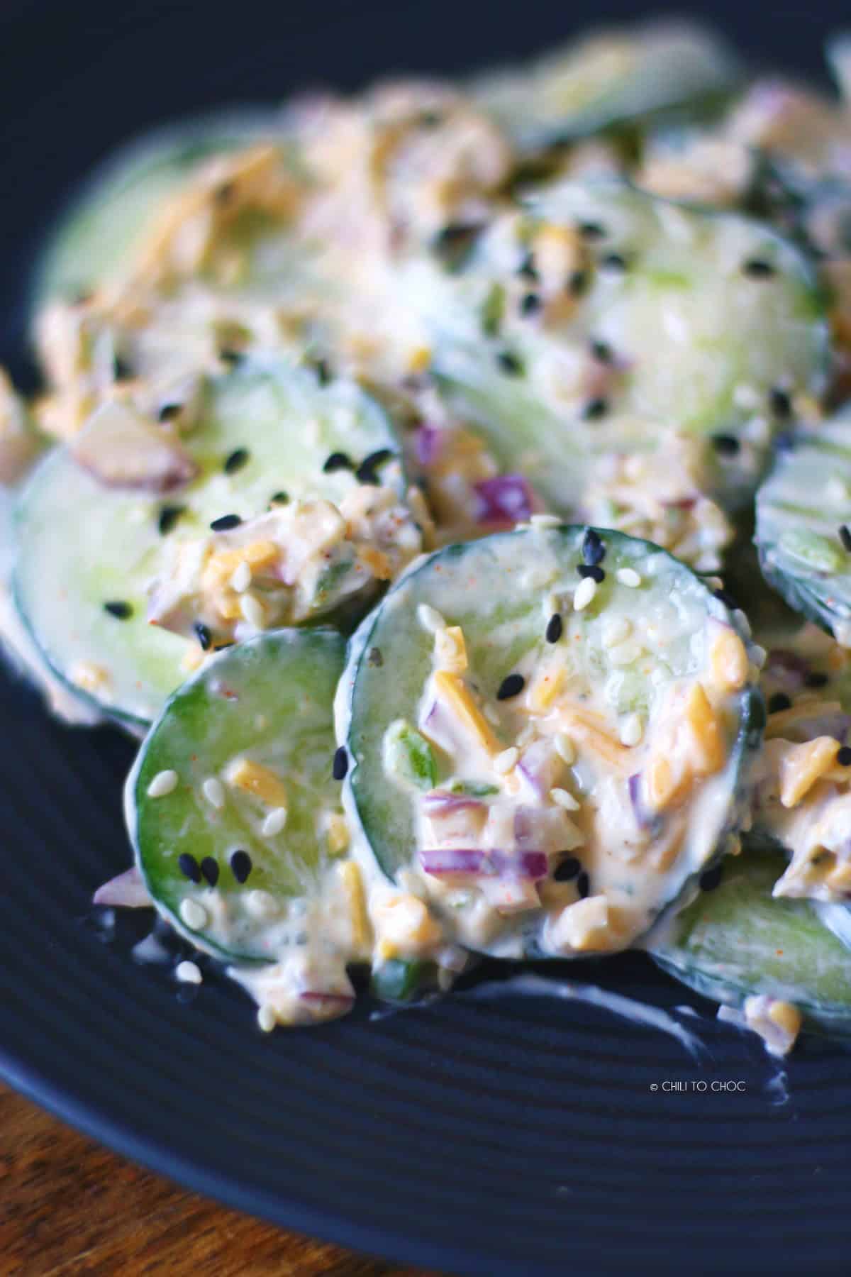 Jalapeno Popper Cucumber Salad - Chili to Choc