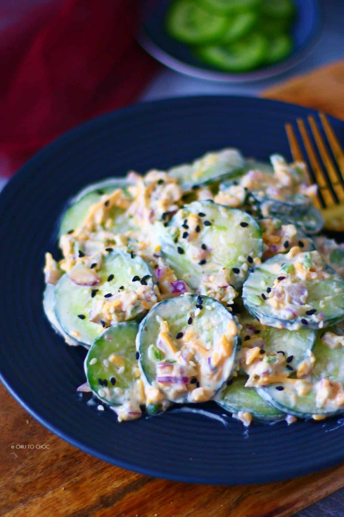 Jalapeno Popper Cucumber Salad - Chili to Choc