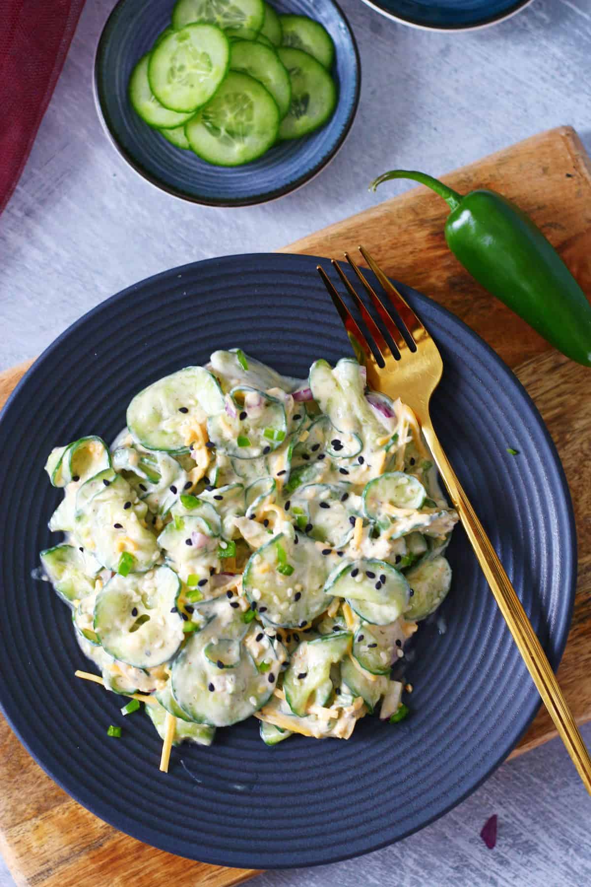Jalapeno Popper Cucumber Salad - Chili to Choc